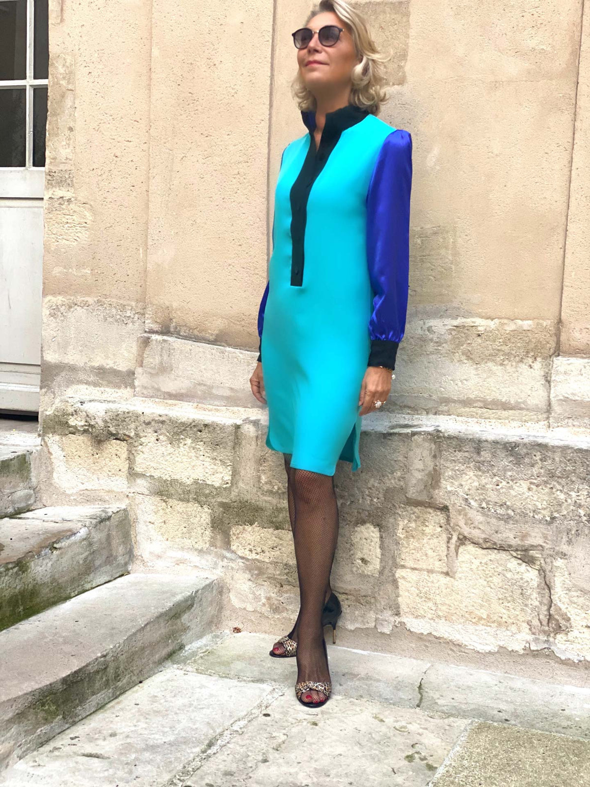 JASON DRESS - TURQUOISE SILK DRAP - DOVIMA Paris – Dovima Paris