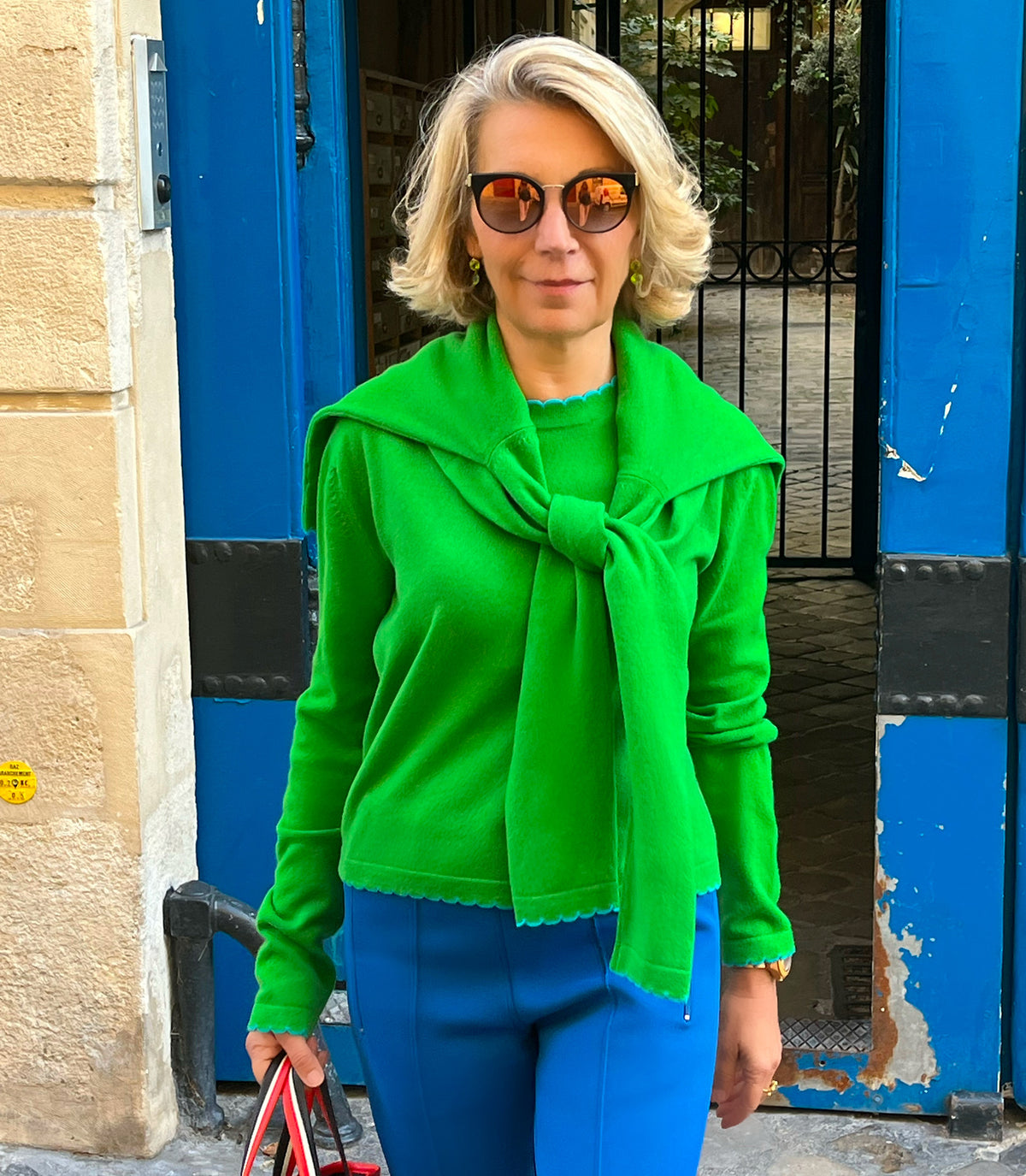 DARWIN SCALLOP EDGE ROUND-NECK LONG SLEEVE SWEATER - Green – Dovima Paris